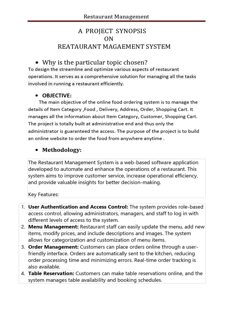Restaurant Management System Overview | PDF | Menu | Restaurants