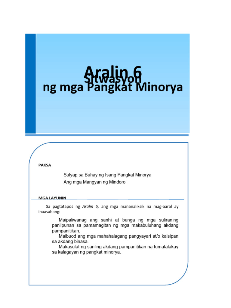 Aralin 6 - Panitikan Hinggil Sa Pangkat Minorya | PDF