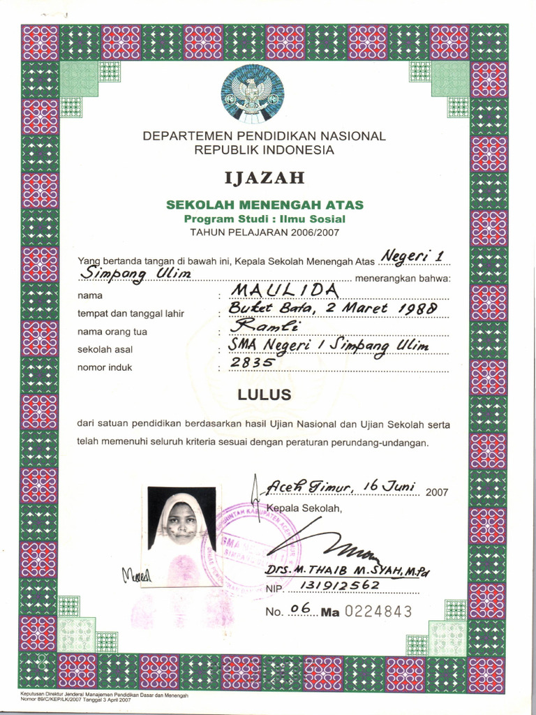 Ijazah B.maulida | PDF