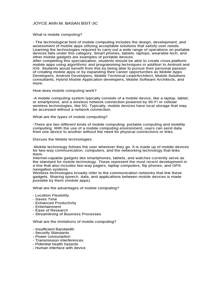 Mobile Computing Pdf Mobile App Mobile Computing