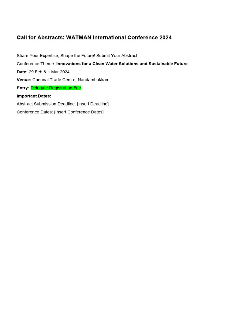 WATMAN 2024: Call for Abstracts | PDF
