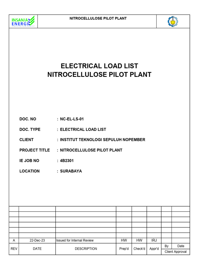 NC-EL-LS-01 Electrical Load List Nitrocellulose | PDF | Nature | Energy ...