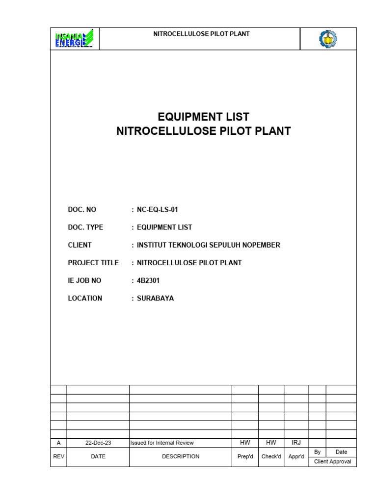 NC-EQ-LS-01 Equipment List Nitrocellulose | PDF | Chemical Engineering ...