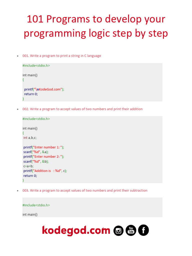 101 Programs by Kodegod GCC | PDF | Area | Computer Programming