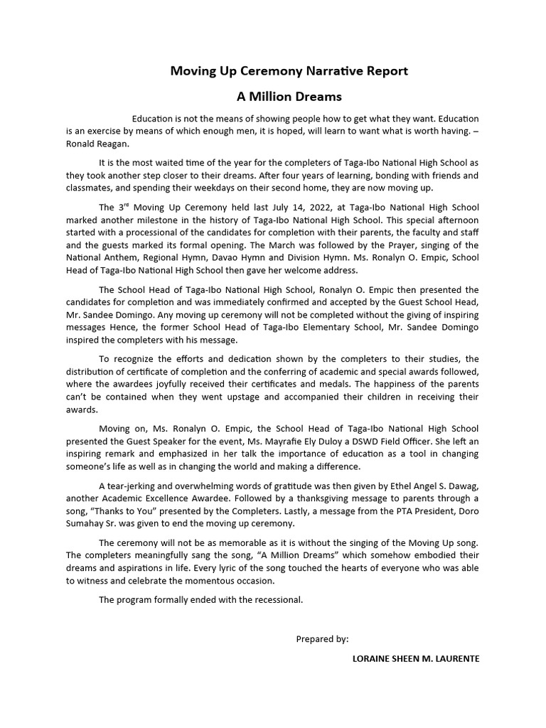 Moving Up Ceremony Narrative Report 2021-2022 | PDF