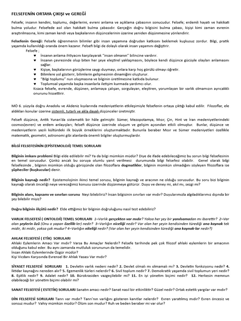 11.sinif Felsefe Ders Notlari | PDF
