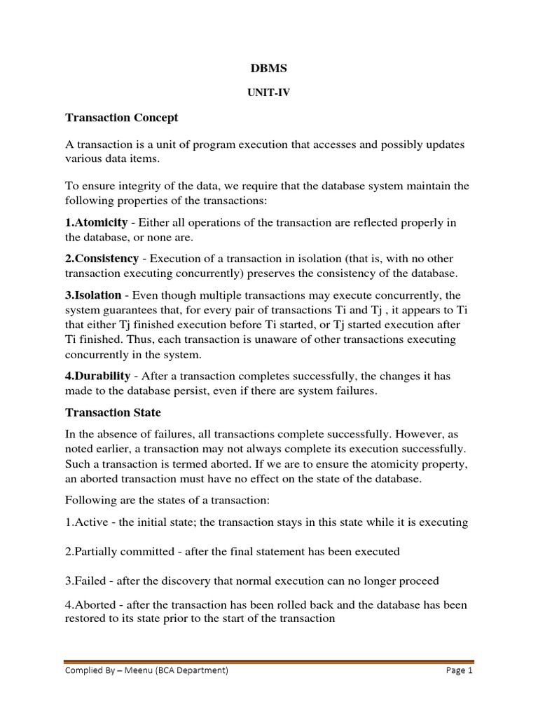 Transaction Unit 4 | Download Free PDF | Database Transaction | Information Science