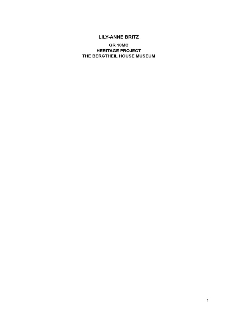 Grade 10 Heritage Project: Bergtheil House | PDF | Art | History