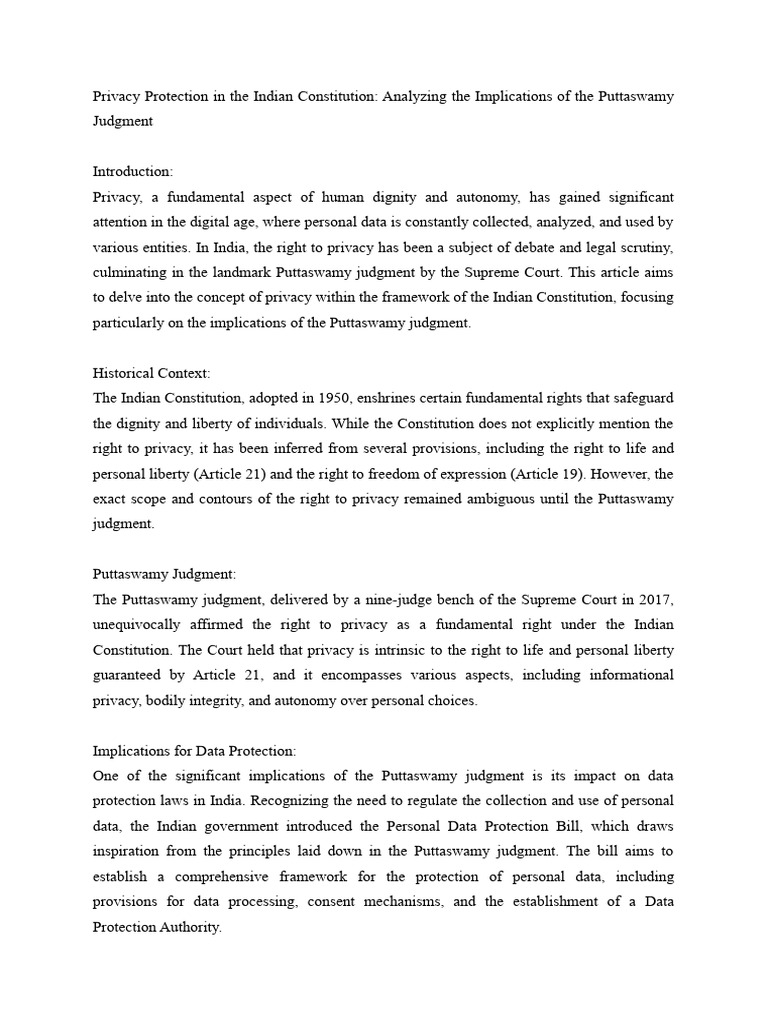 Privacy Protection in The Indian Constitution | PDF | Right To Privacy | Privacy