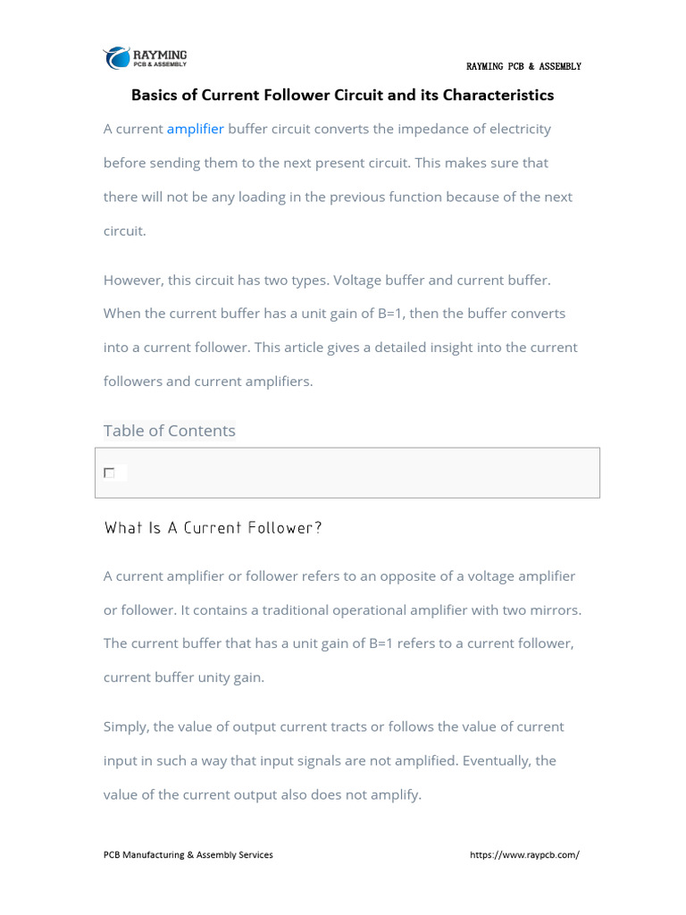 Current Follower Circuit Basics | PDF | Amplifier | Operational Amplifier