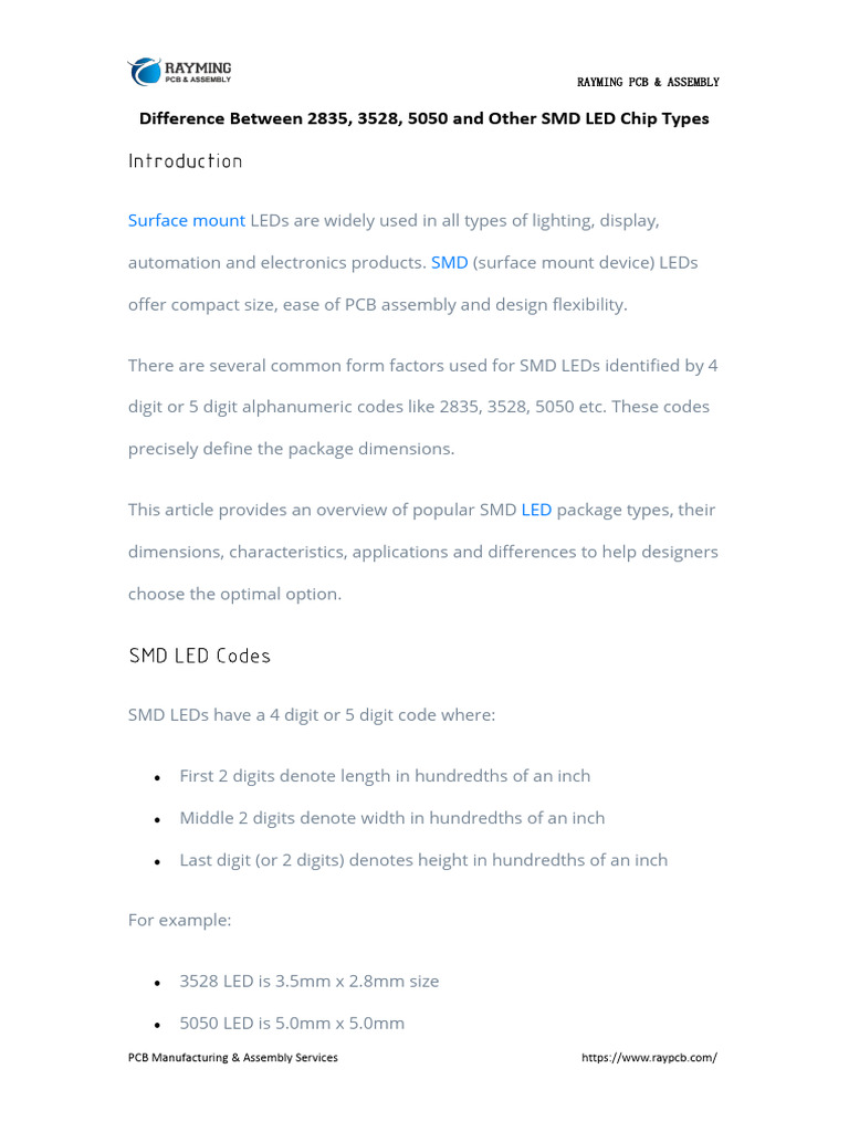 Difference Between 2835, 3528, 5050 and Other SMD LED Chip Types | PDF ...