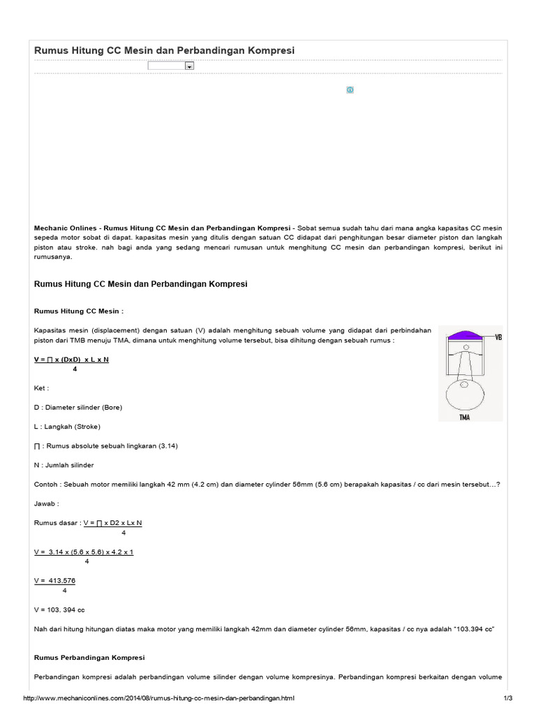Rumus Menghitung CC Mesin Motor | PDF