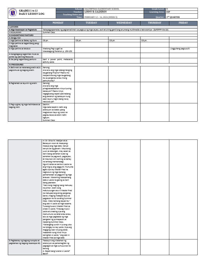 DLL - Esp 5 - Q3 - W3 | PDF