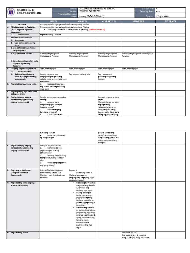 DLL - Esp 5 - Q3 - W1 | PDF