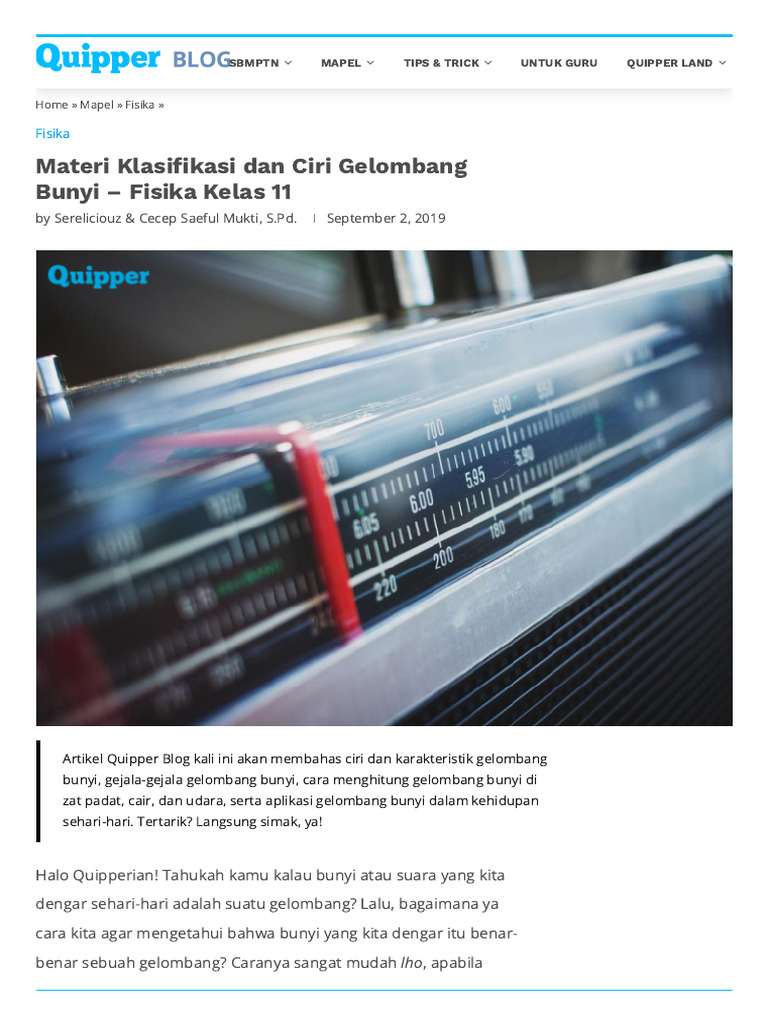 Materi Klasifikasi Dan Ciri Gelombang Bunyi - Fisika Kelas 11 - Quipper ...