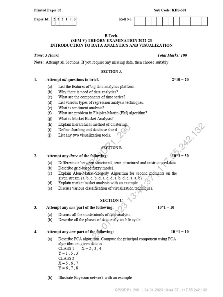 introduction to data analytics and visualization question paper | PDF | Analytics | Principal ...