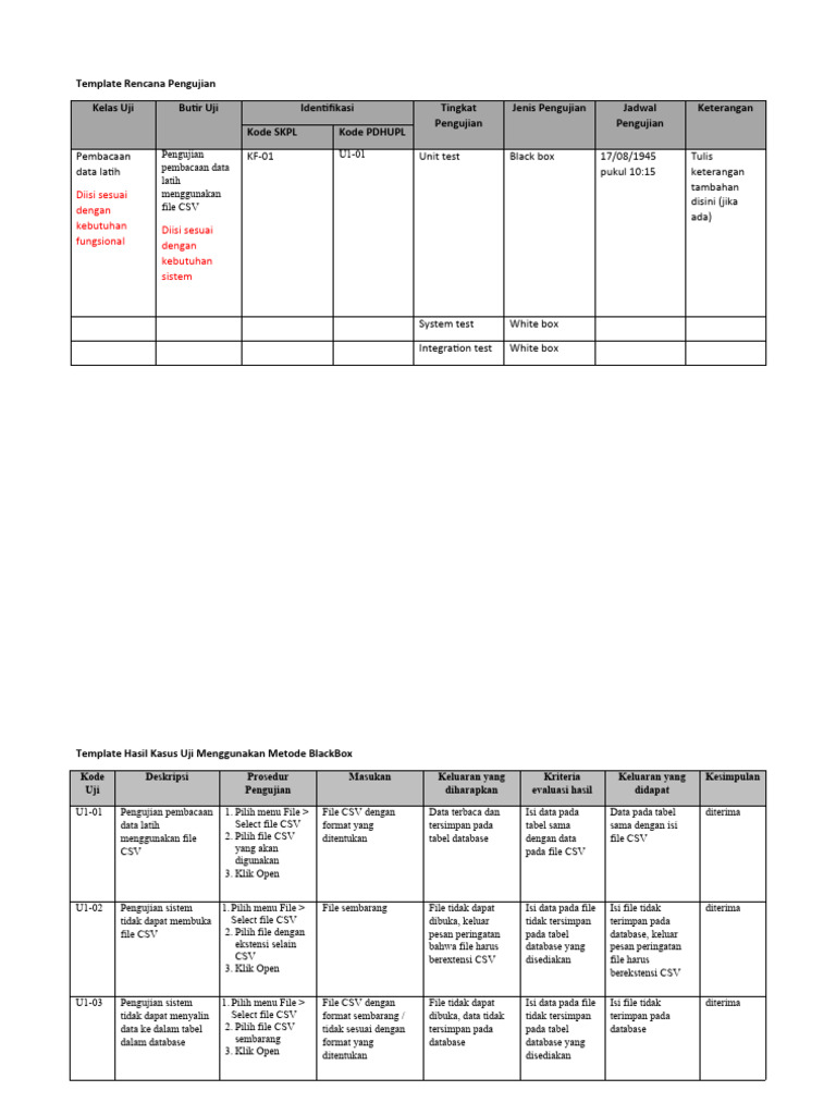 Template Pengujian PL Blackbox | PDF