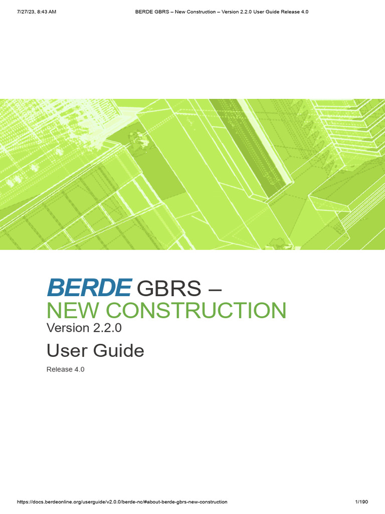 BERDE GBRS - New Construction - Version 2.2.0 User Guide Release 4.0 | PDF | Green Building ...