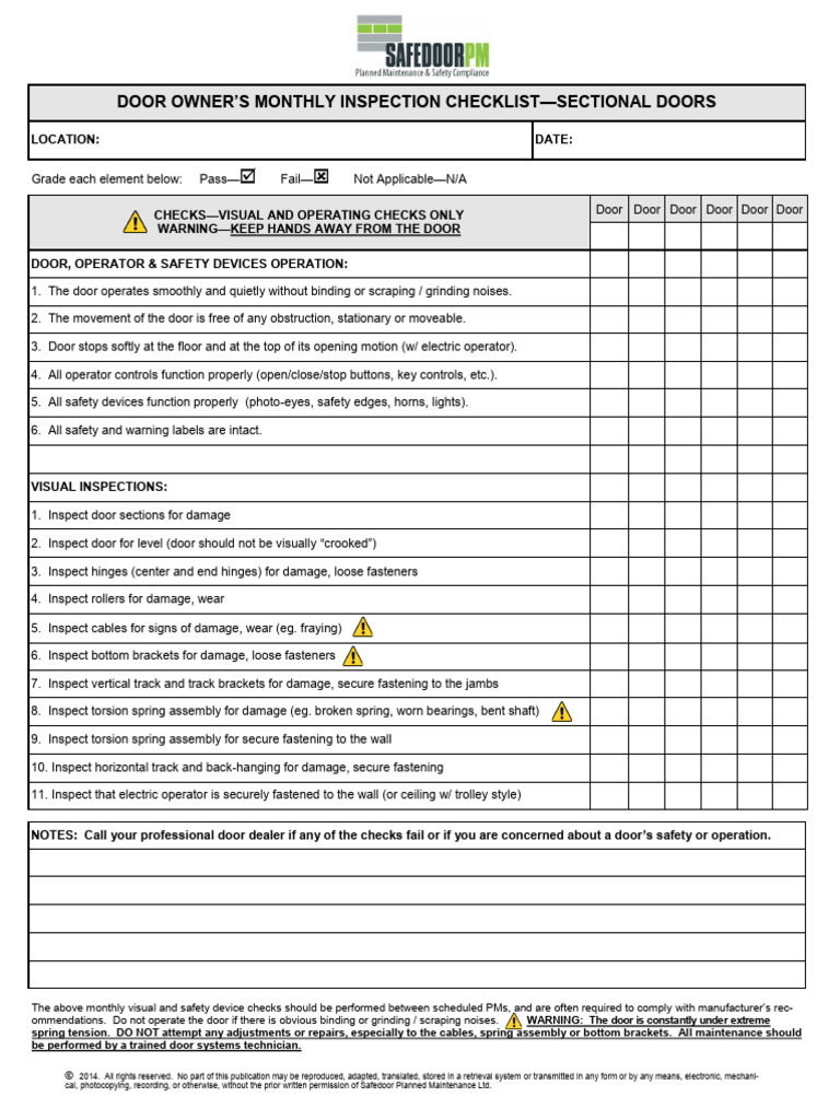 SAF-FRM-01 Monthly Checklist - Sectional Doors | PDF | Door | Components