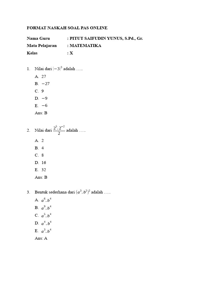 Soal Sas Matematika Ganjil Kelas X | PDF | Metode & Bahan Ajar