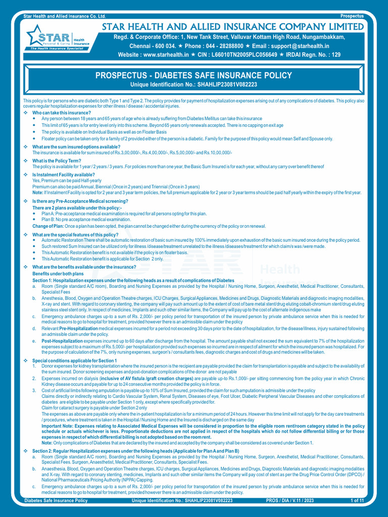 Diabetes Safe Insurance Policy | PDF | Insurance | Kidney Transplantation