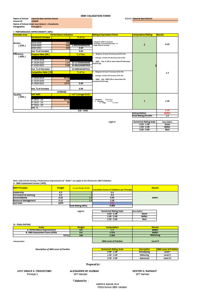 E Tool - SBM Level of Practice New Template | PDF
