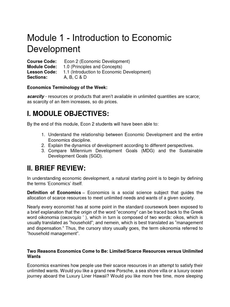 Module 1 Introduction To Economic Devt | PDF | Economics | Mental Disorder