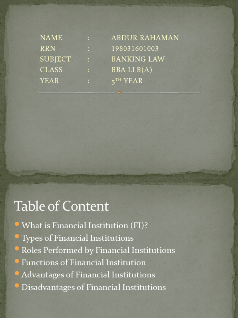Financial Institution | PDF | Banks | Insurance