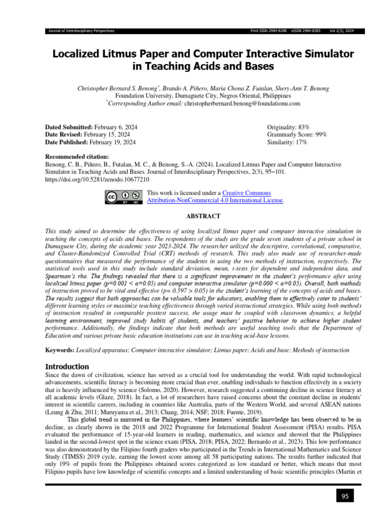 Localized Litmus Paper and Computer Interactive Simulator in Teaching Acids and Bases | PDF ...