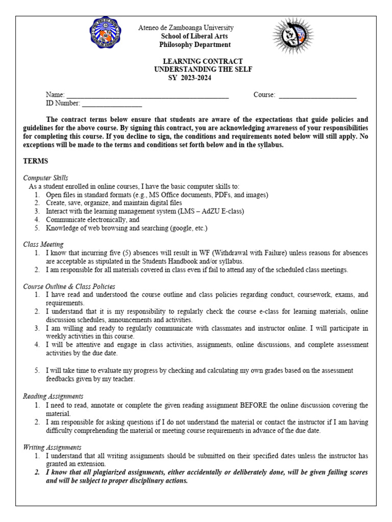 Learning Contract UNDSELF | PDF | Learning