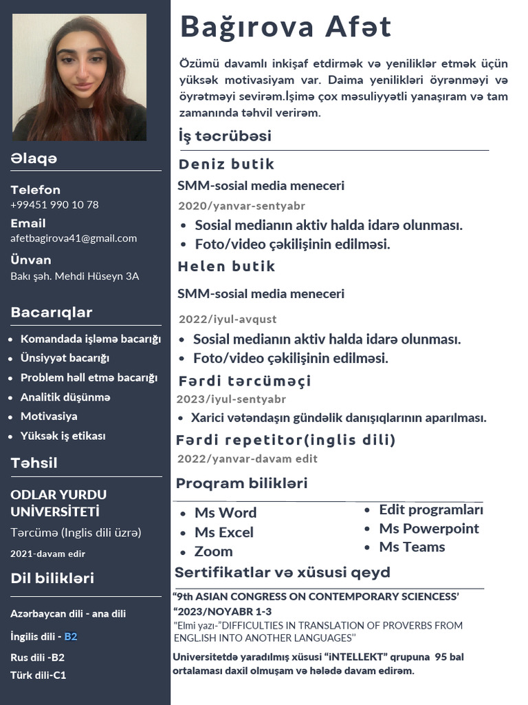 CV Afet Bagirova. | PDF