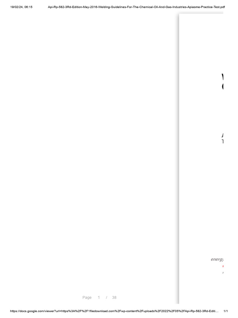 Api RP 582 3Rd Edition May 2016 Welding Guidelines For The Chemical Oil ...