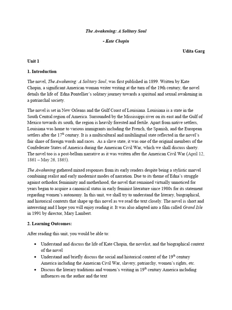 The Awakening unit 1 | PDF | The Awakening (Chopin Novel)