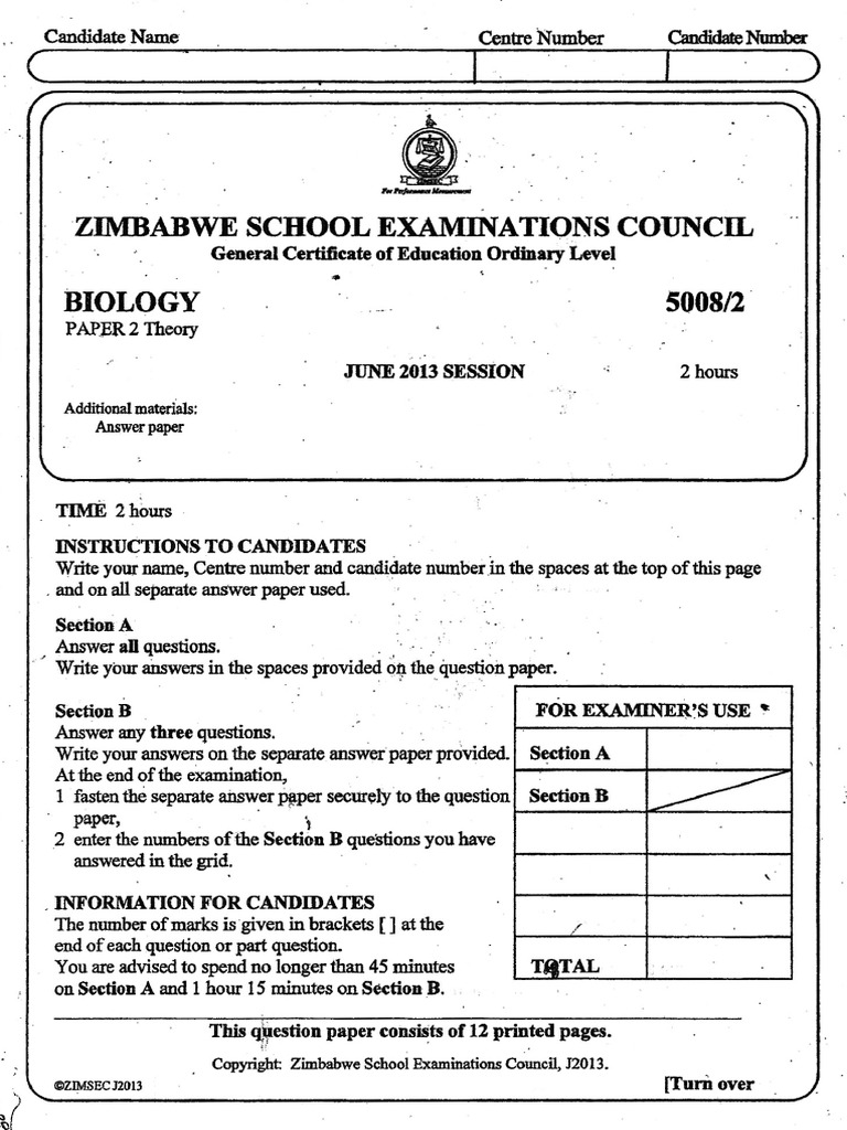 O-Levels Biology 2013 | PDF