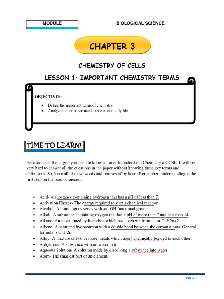 Chapter 3 Chemistry of Cells | PDF | Chemical Reactions | Chemistry