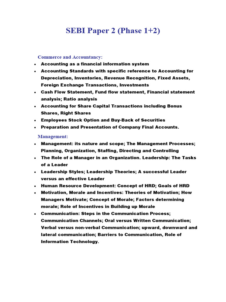 SEBI Section - 2 Syllabus | PDF | Lean Manufacturing | Inflation