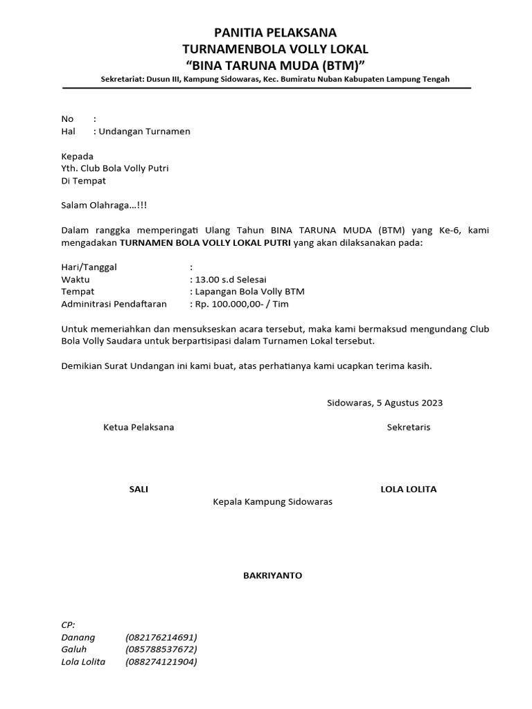 Surat Undangan Turnamen | PDF