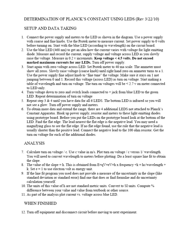 Plancks Constant LED | PDF | Light Emitting Diode | Power Supply