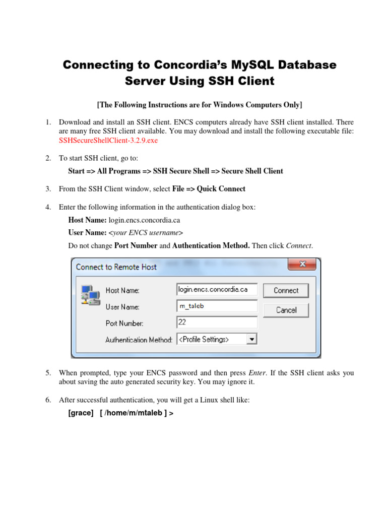 Instructions For Connecting To MySQL With SSH | PDF | Secure Shell | My Sql