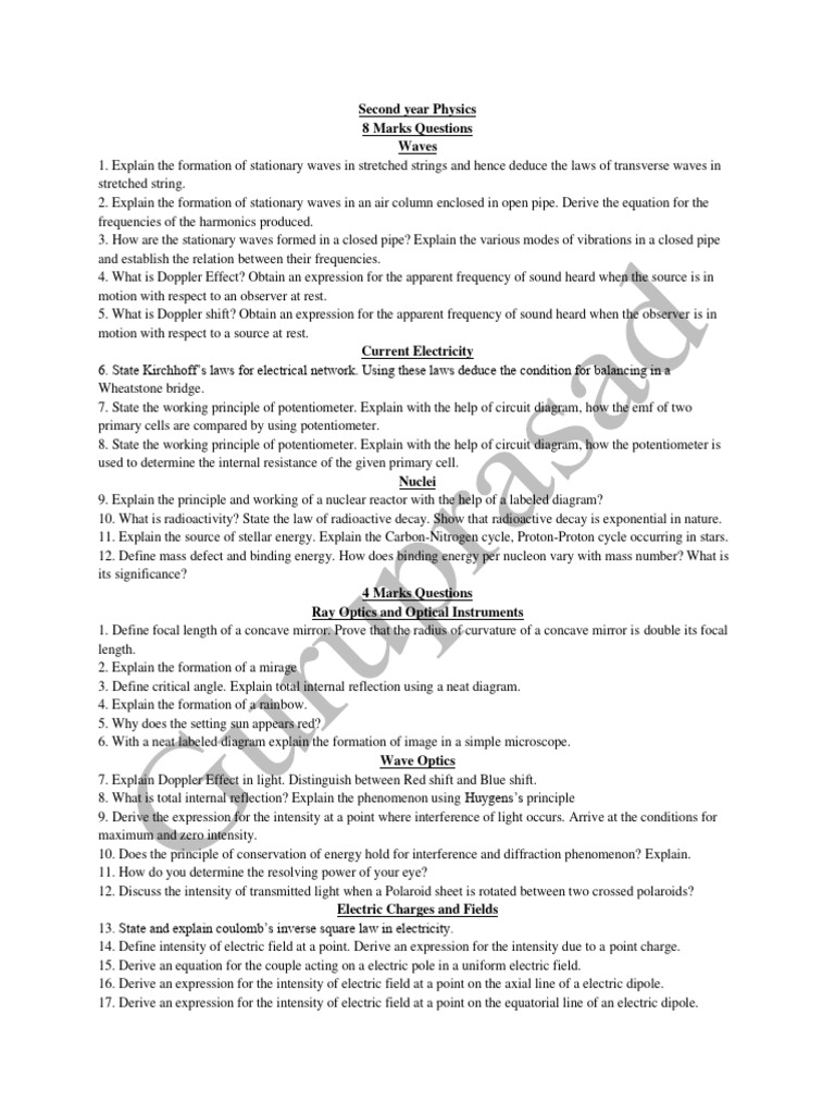 Second Year Questions | PDF | Science & Mathematics