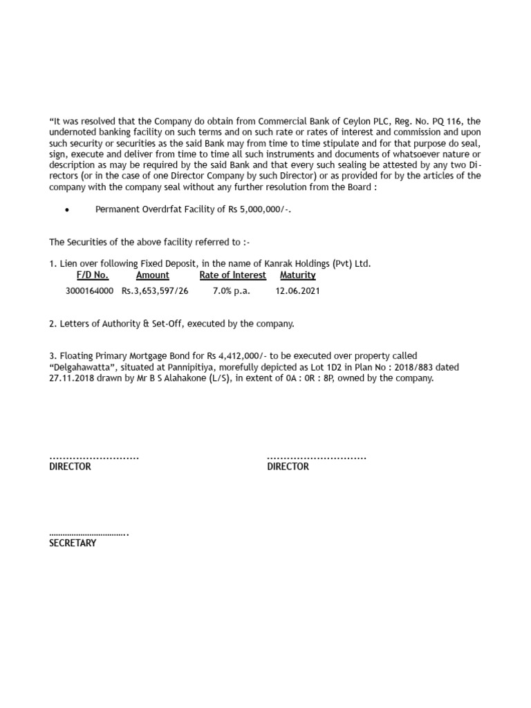 Board Resolution Com Morgage Land | PDF