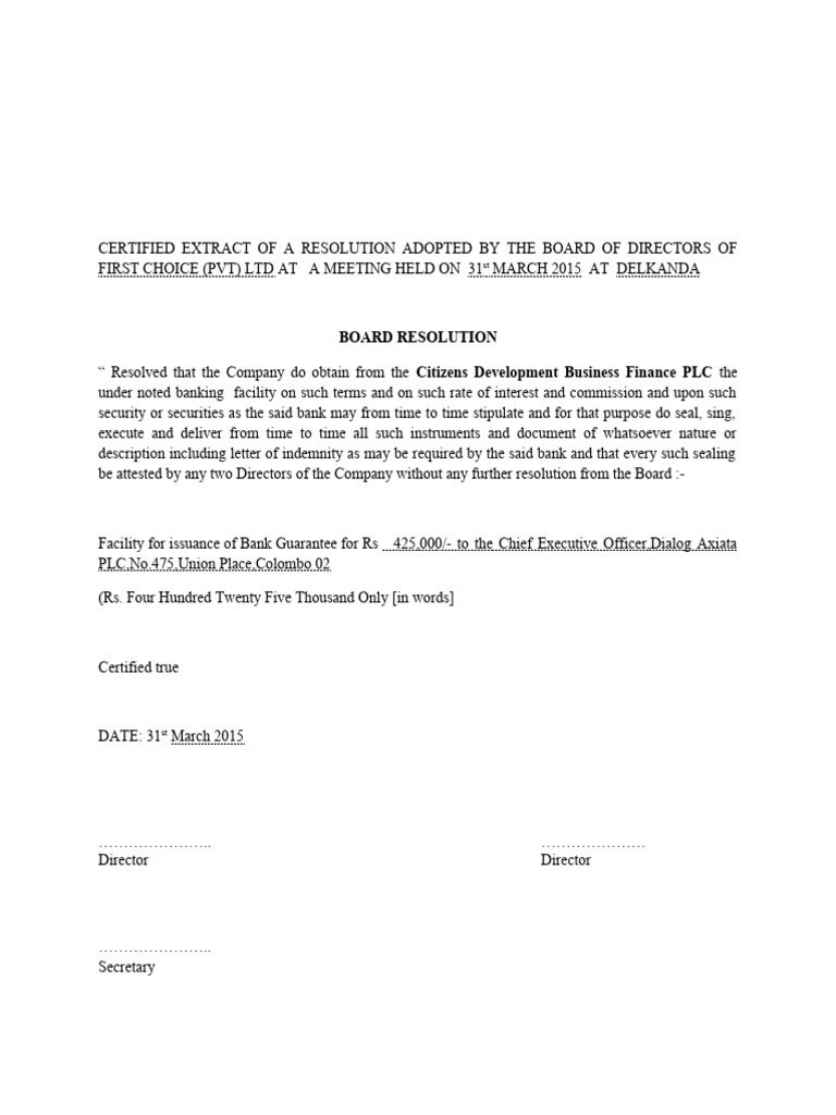 Board Resolution for Bank Guarantee | PDF | Finance & Money Management