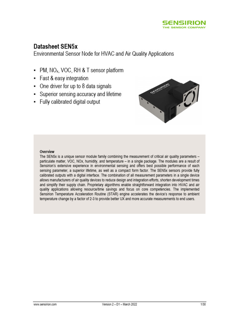 附件二.sen55 Environmental Sensor 規格書 - 使用 | PDF | Sensor | Particulates