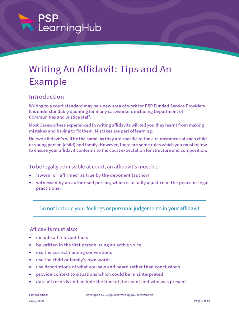 Writing An Affidavit Tips and An Example | PDF | Affidavit