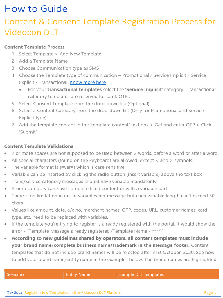 DLT Template Registration Process Videocon | PDF | Service Industries ...