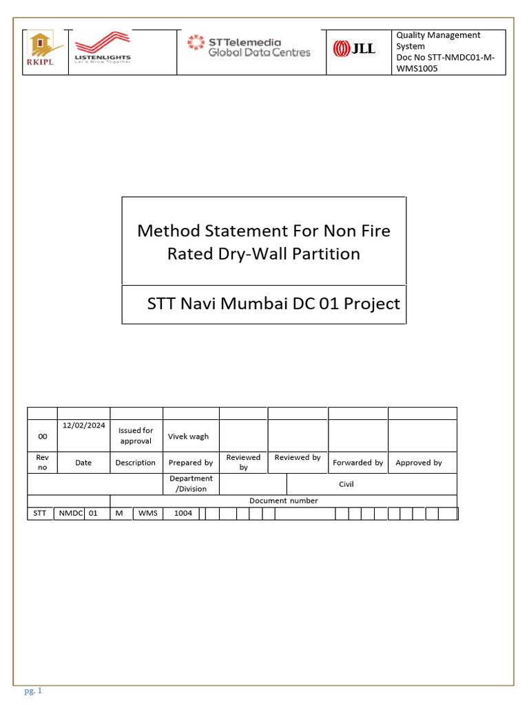 Method Statement for Drywall Partition Installation | PDF