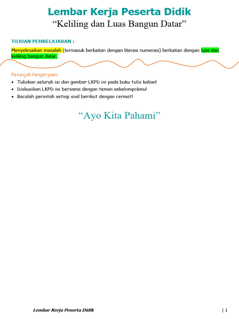 LKPD - Luas Dan Keliling Bangun Datar | PDF