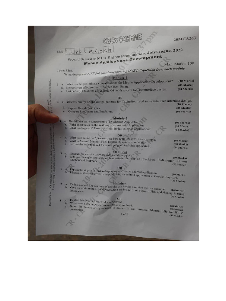 VTU Exam Question Paper With Solution of 20MCA263 Mobile Applications ...