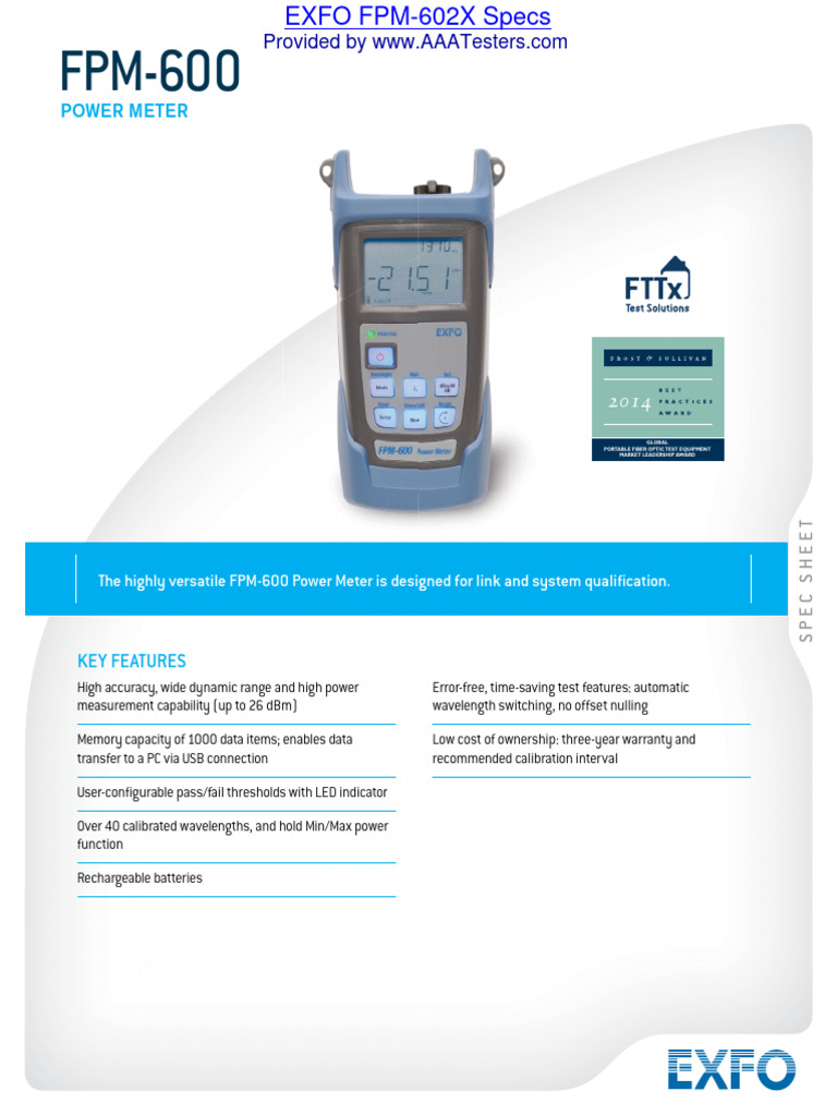 EXFO FPM-600 Power Meter Overview | PDF | Wavelength Division ...