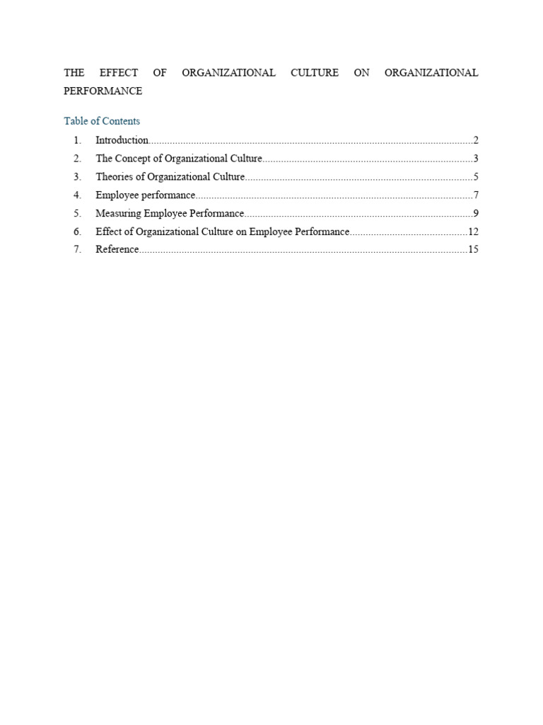 The Effect of Organizational Culture On Organizational Performance ...
